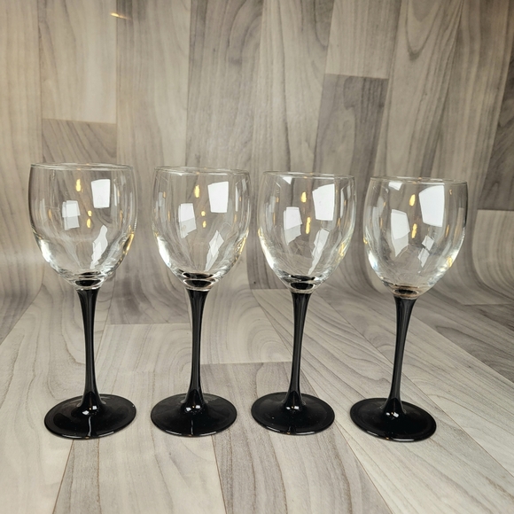 Luminarc | Dining | 4 Vtg Luminarc France Long Black Stem 8 Oz Wine ...